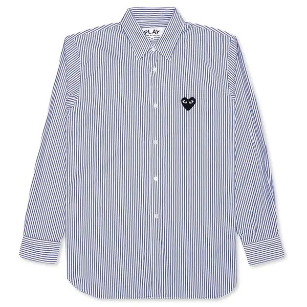 Play Comme Des Garcon Black Emblem Striped Button Up Shirt