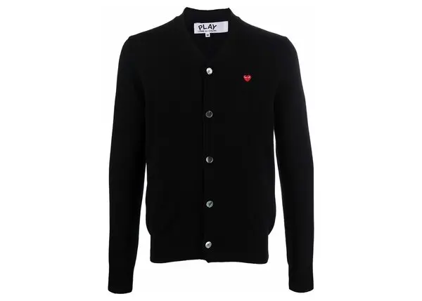 Play Comme Des Garcon Fine Knit Wool Cardigan - Black/red