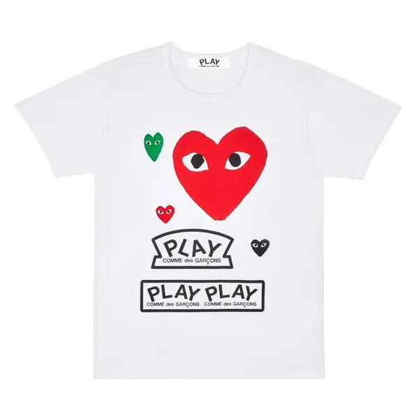Play Comme Des Garcon Logo Red Heart T-shirt - White