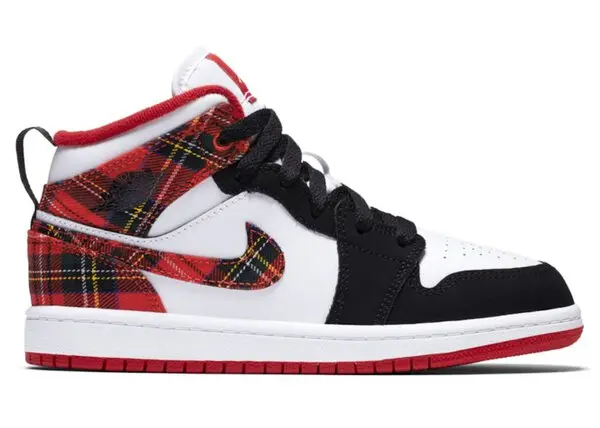 JORDAN 1 Mid Plaid Sneakers - University Red/black/white