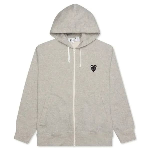 Play Comme Des Garcon Black Stacked Heart Zip Up Hoodie - Grey