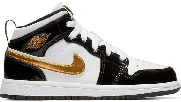 JORDAN 1 Mid Patent Sneakers - Black/white/metallic Gold