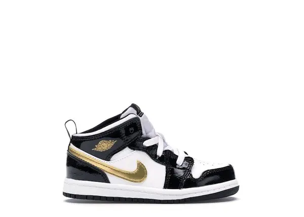 JORDAN 1 Mid Patent Leather Sneakers - Black/white/metallic Gold