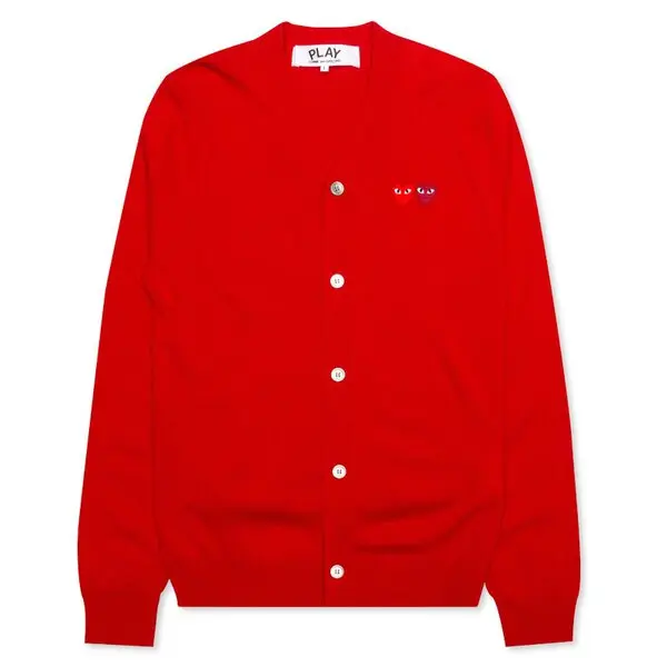 Play Comme Des Garcon Double Heart Cardigan Sweater - Red