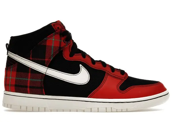 Nike Dunk High Se Tartan Plaid Sneakers - Black/pale Ivory/university Red