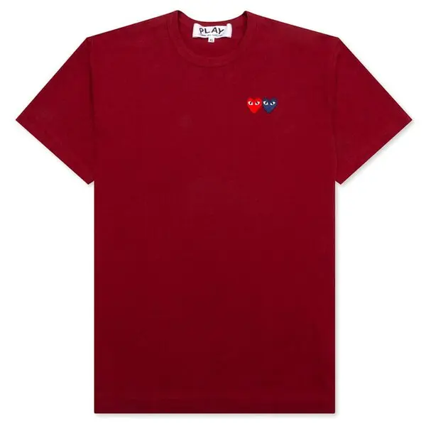 Play Comme Des Garcon Double Hearts T-shirt - Maroon