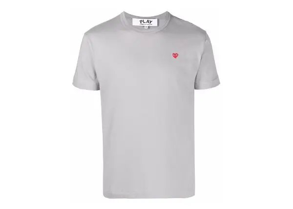 Play Comme Des Garcon Logo Patch Shortsleeve Tee Shirt - Grey/red