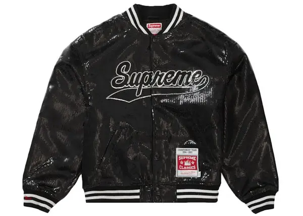 Supreme Mitchell & Ness Sequin Varsity Jacket - Black