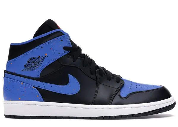 JORDAN 1 Mid Royal Paint Splatter Sneakers - Black/signal Blue/orange Peel