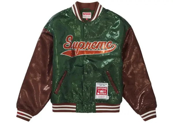 Supreme Mitchell & Ness Sequin Varsity Jacket - Green