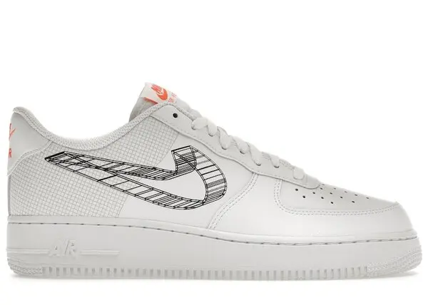 Nike Air Force 1 Low 3d Swoosh Graphic - White/black/orange