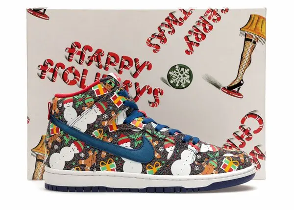 Nike Dunk High Concepts Ugly Christmas Sweater Sneakers - Blue Ribbon/atom Red