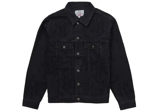 Supreme X New York Yankees Denim Trucker Jacket - Washed Black