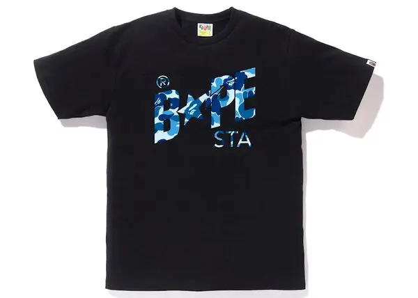 A BATHING APE Abc Camo Sta Logo Tee Shirt - Black Blue