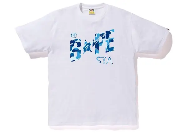 A BATHING APE Abc Camo Sta Logo Tee Shirt - White Blue