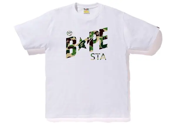 A BATHING APE Abc Camo Sta Logo Tee Shirt - White Green