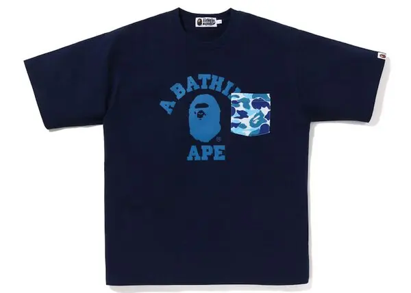 A BATHING APE Abc Camo College Pocket Relaxed Tee Shirt - Navy