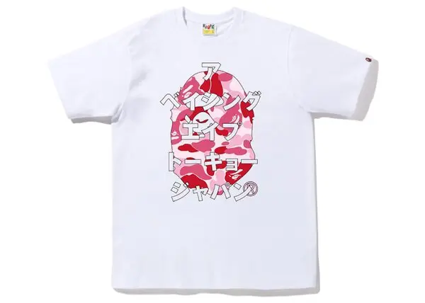 A BATHING APE Abc Camo Japanese Letters Tee Shirt - White Pink