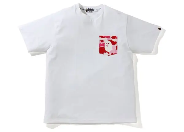 A BATHING APE Abc Camo Pocket Tee Shirt - White/pink