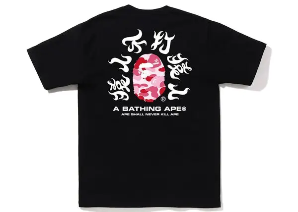 A BATHING APE Abc Camo Kanji Tee Shirt - Black Pink