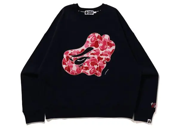 BAPE Abc Camo Patch Loose Fit Crewneck Sweatshirt - Navy Blue/pink