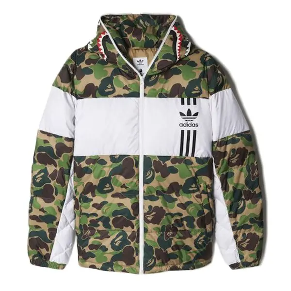 A BATHING APE X Adidas Abc Camo Firebird Shark Puffer Jacket - Green