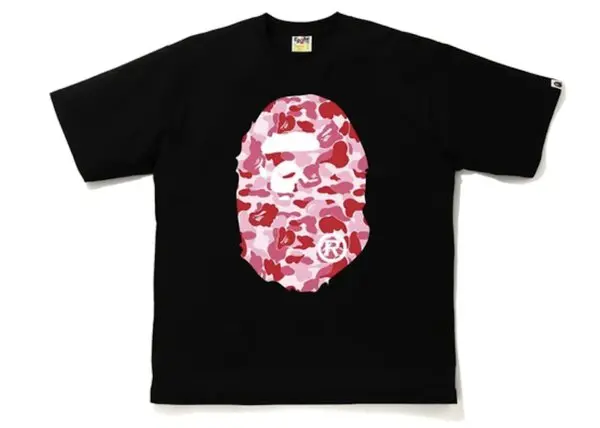 A BATHING APE Abc Camo Big Ape Head Relaxed Tee Shirt - Black/pink