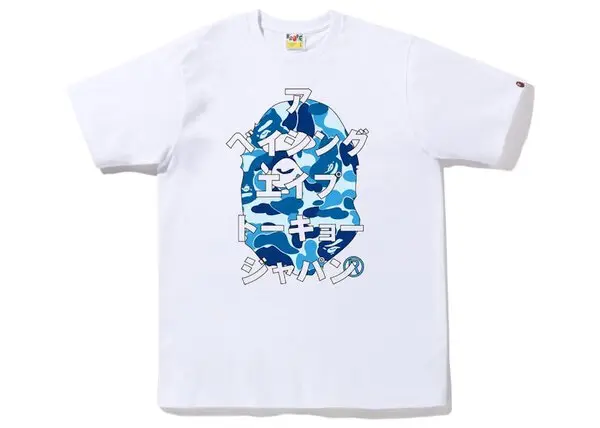 A BATHING APE Abc Camo Japanese Letters Tee Shirt - White Blue