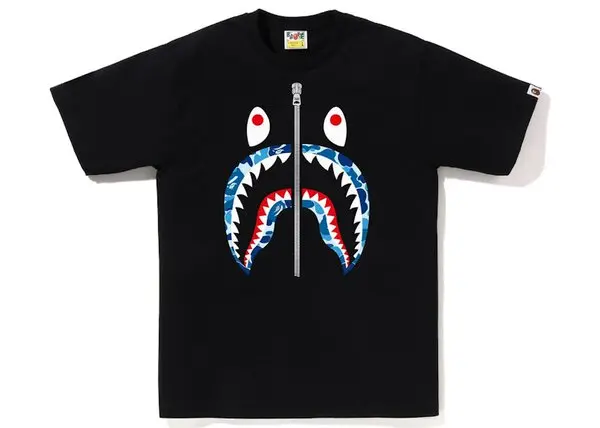 A BATHING APE Abc Camo Shark Silver Zip T-shirt Black - Black/blue