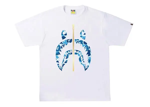 A BATHING APE Abc Camo Gold Zip Shark T-shirt White - White/blue