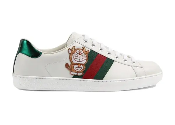 Gucci X Doraemon Ace Sneakers - Ivory/green/cherry Red