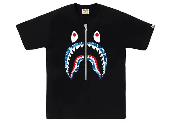 A BATHING APE Abc Camo Shark Tee Shirt - Black/blue/silver