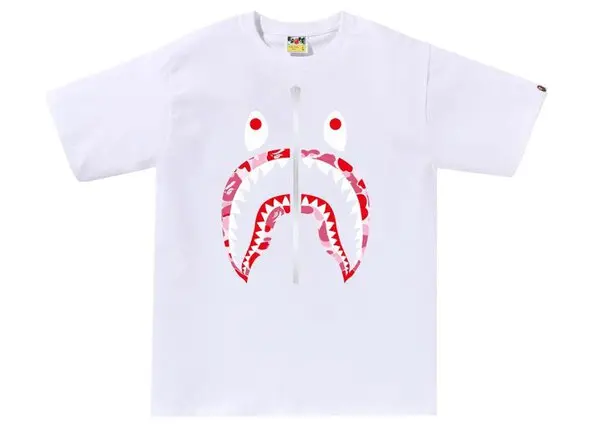 A BATHING APE Abc Camo Shark Tee Shirt - White/pink/silver