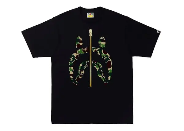 A BATHING APE Abc Camo Gold Zip Shark T-shirt Black - Black/green