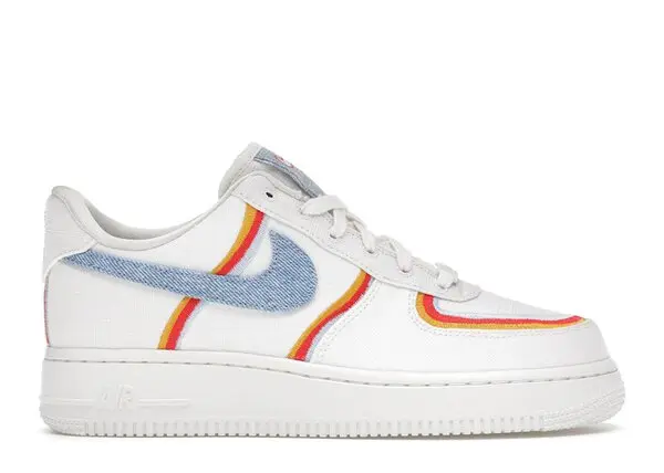 Nike Air Force 1 Low Denim Swoosh Sneakers - Sail/light Armory Blue/chili Red