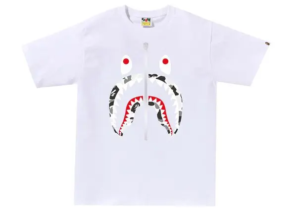 A BATHING APE Abc Camo Shark Tee Shirt - White/grey