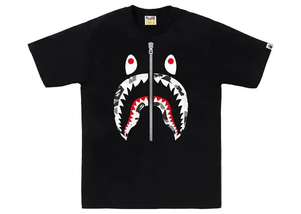 A BATHING APE Abc Camo Shark Tee Shirt - Black/grey/silver