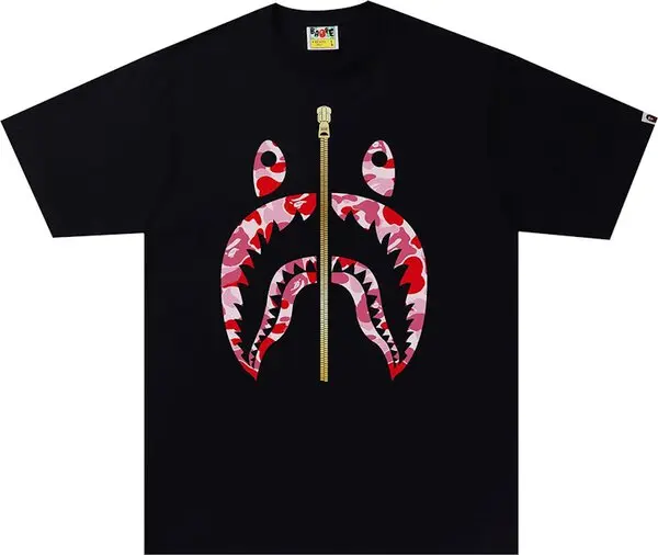 A BATHING APE Abc Camo Shark Tee Shirt - Black/pink (ss22)