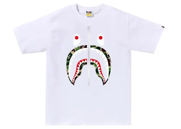 A BATHING APE Abc Camo Shark Tee Shirt - White/green/silver