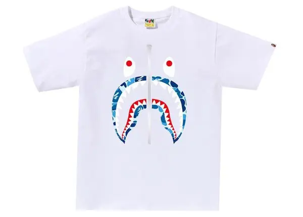 A BATHING APE Abc Camo Shark Tee Shirt - White/blue/silver