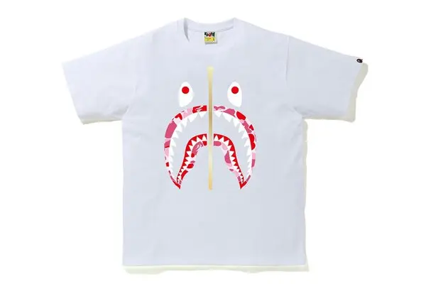 A BATHING APE Abc Camo Shark Tee Shirt - White/pink/gold