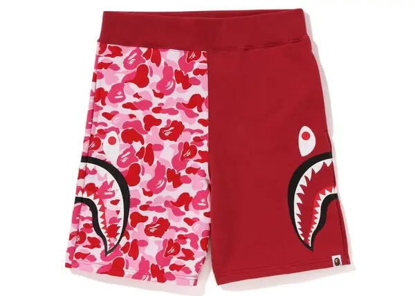 A BATHING APE Abc Camo Side Shark Sweat Shorts - Pink/red