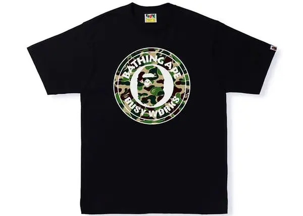 A BATHING APE Abc Camo Single Busy Works Tee Shirt - Black Green