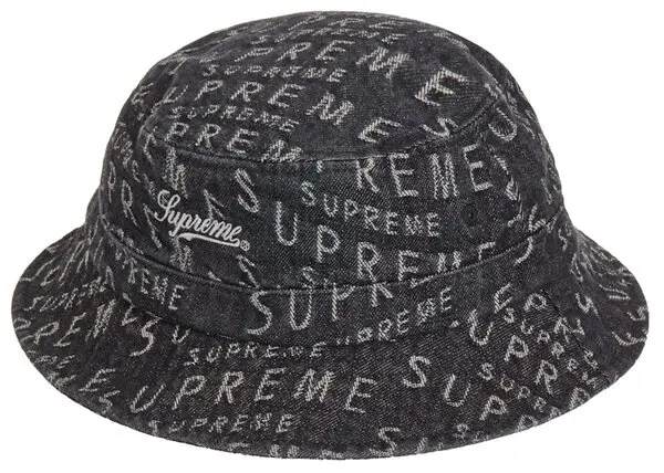 Supreme Warp Jacquard Logos Denim Crusher Hat - Black