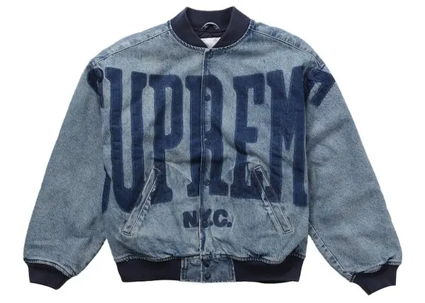 Supreme Washed Knockout Denim Varsity Jacket - Washed Blue