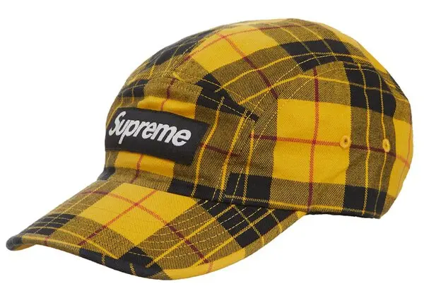 Supreme Washed Chino Twill Camp Cap - Yellow Tartan