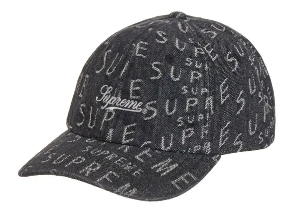Supreme Warp Jacquard Logos Denim 6-panel Cap - Black