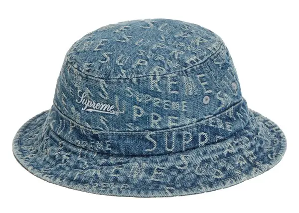 Supreme Warp Jacquard Logos Denim Crusher Hat - Blue