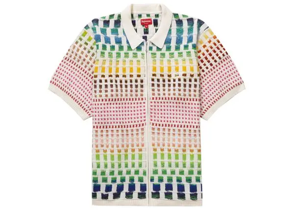 Supreme Gradient Grid Zip Up Polo - Natural
