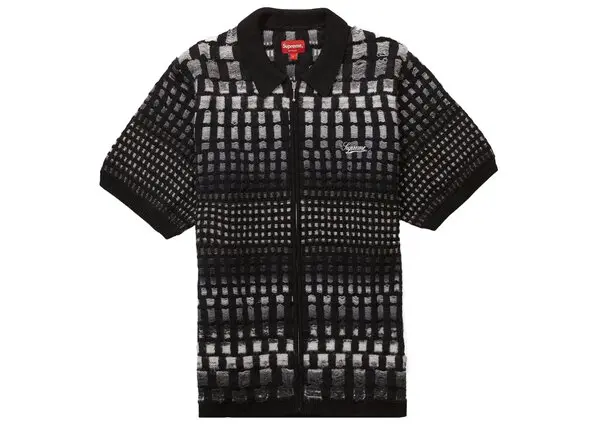 Supreme Gradient Grid Zip Up Polo - Black
